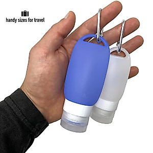 Silicone Travel Bottle Set TSA Approved Leak Proof Squeeze Bottles for Shampoo, Lotion & Liquid Toiletries (2 oz & 1.4 oz Containers) with Carabiner Clips