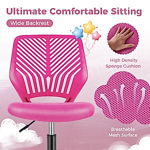 COSTWAY Height-Adjustable Ergonomic Kids Desk Chair, Swivel Armless Task Chair w/Universal Casters, Children Study Chair, Kids Mesh Computer Chair for Teens, Home, Office (Pink)