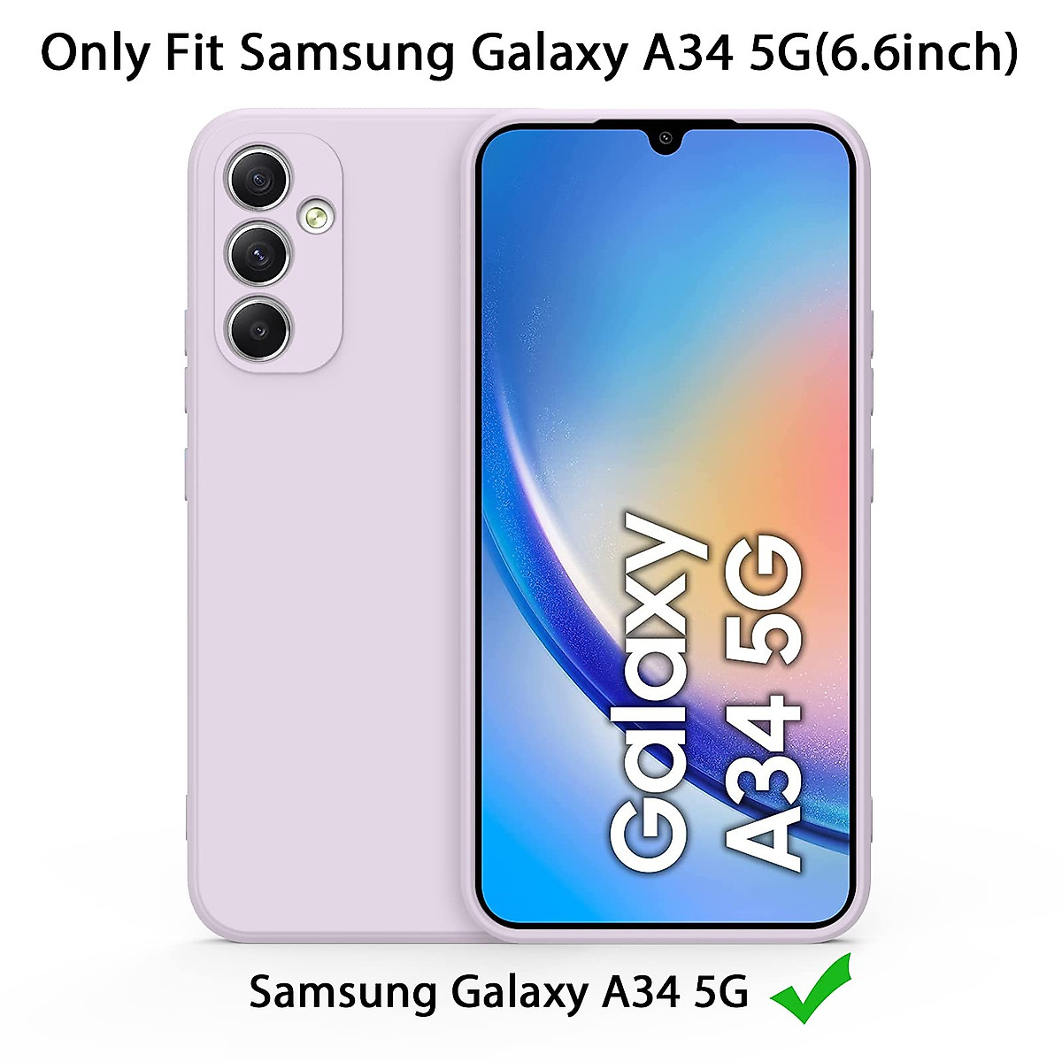AK for Samsung Galaxy A34 5G Case, Stylish Slim Liquid Silicone Full-Body Protective Cover for Samsung Galaxy A34 5G Phone Case (Grass Purple)