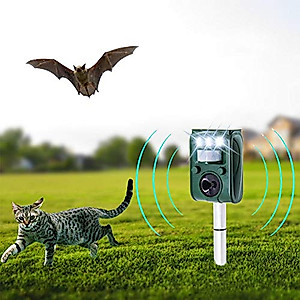 Lulu Home Ultrasonic Animal Repeller, Outdoor Weatherproof Solar Powered Rodent Repeller with Motion Activated Flashing LED Light, Repel Dogs, Cat, Squirrels, Raccoon, Rabbit, Fox & More
