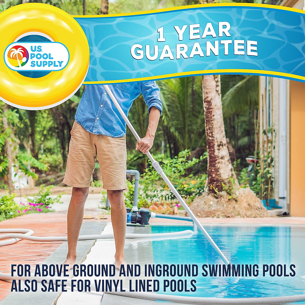 U.S. Pool Supply Deluxe Weighted Triangular Pool Vacuum Head with Side Brushes, Swivel Connection, EZ Clip Handle - For Above Ground & Inground Swimming Pools – Vinyl Liner Floor, Step, Corner Cleaner