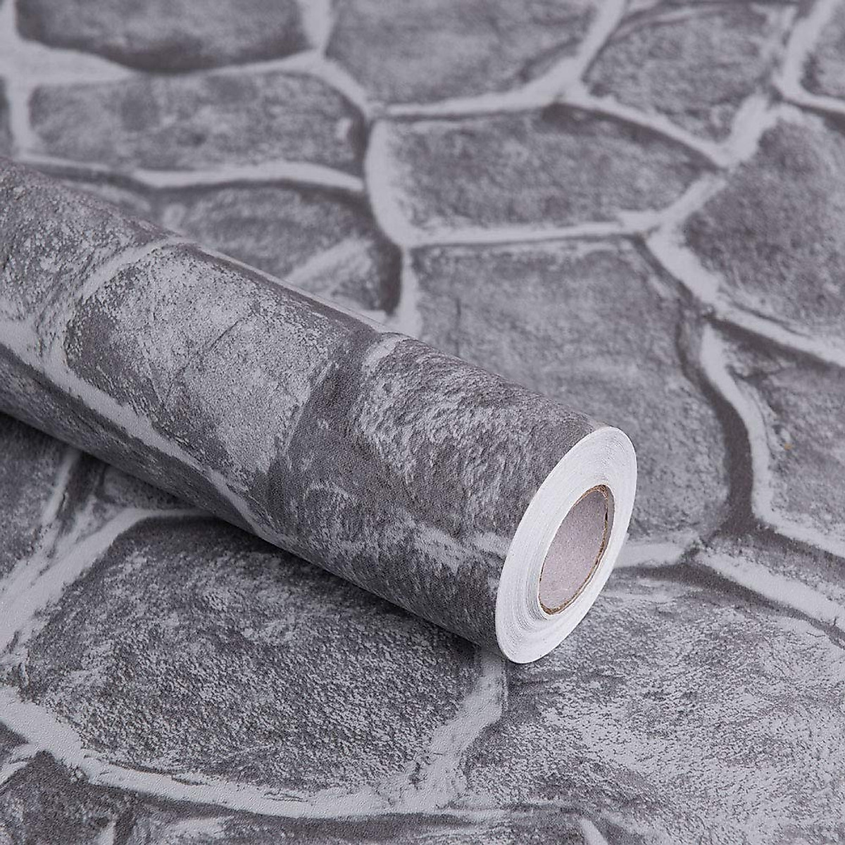 Okydoky Grey Stone Peel and Stick Wallpaper, 17.7" x 78.7", Removable Film Textured Wallpaper Self-Adhesive, Home Decor for Room Kitchen Wall Cabinet Vinyl Roll NO.101-2