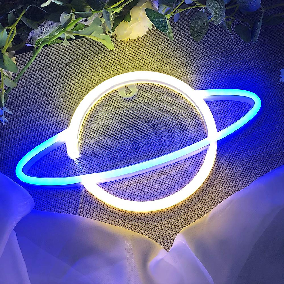 iceagle Neon Signs-Planet Neon Sign|Led Neon Light neon Wall Signs|Battery & USB Powered Light Up Wall Decor|Neon Sign for Bedroom Party Wedding Kids Girls Boy Room,Warmwhite&Blue