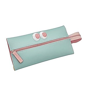 Funny live Foldable Monster Pencil Case Wide-Opening Makeup Pouch Stationary Box, Big Capacity Leather Pencil Pouch Pen Bag Holder Stationery Organizer for Boys Girls Teen (Lake Blue)