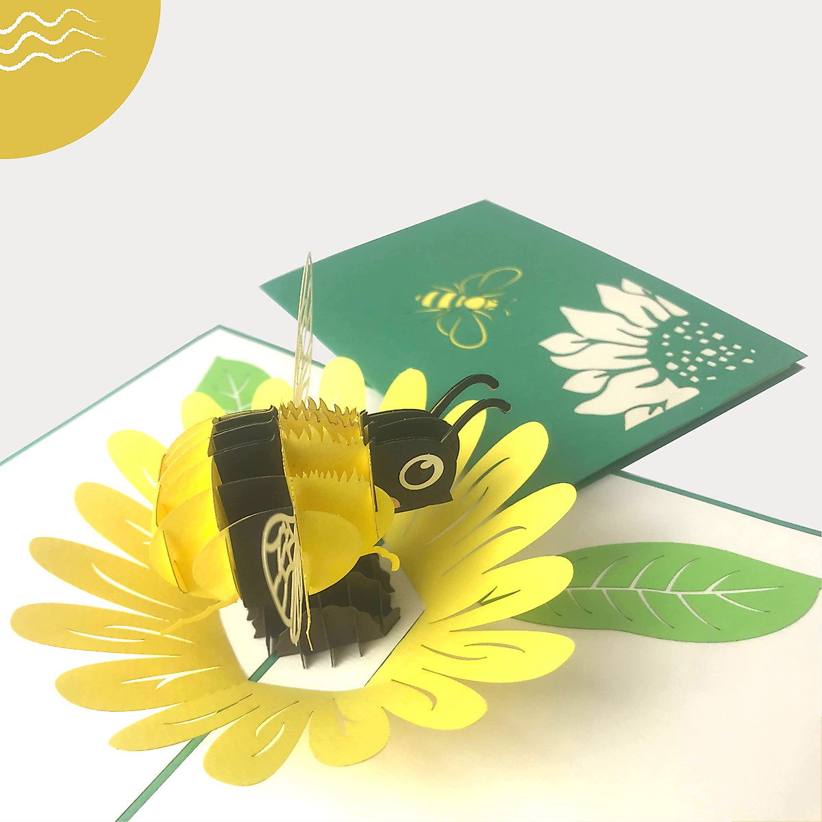 Paper Pop Up Cards 4.7x6.69 inch, bee with sunflower, 3D Popup Greeting Cards with Envelopes, perfect for pop-up bursting birthday gift.
