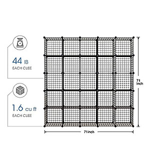KOUSI 14"x14" Wire Cube Storage, Metal Grid Organizer, 25-Cube Modular Shelving Unit, Stackable Bookcase, Ideal for Living Room, Bedroom, Office, Garage