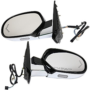 Kool Vue Driver & Passenger Side Power Heated Mirrors for Cadillac Escalade Escalade ESV 2007-2014 Power Fold With Signal Light, Memory & Puddle Lamp; Without Blind Spot Monitor Chrome
