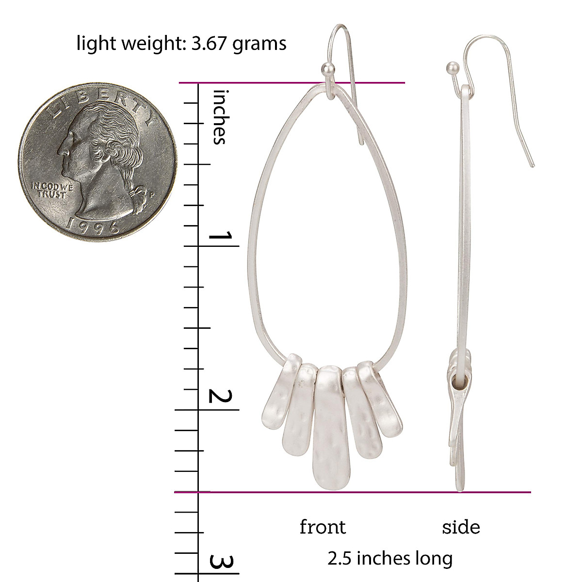 SPUNKYsoul Handmade Silver Teardrop Dangle Earrings with 5 Paddle Bars for Women