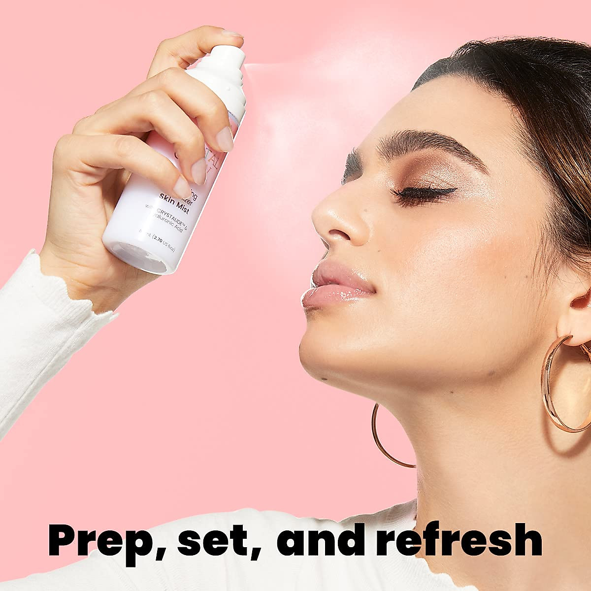 JOAH Face Mist Crystal Glow Refreshing Facial Spray Luminizer with Hyaluronic Acid, Hibiscus Extract and, Peptides, Prep Refresh & Set Makeup, Korean Skin Care, 2.7 Oz