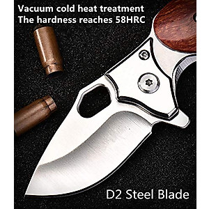 Small Folding Knife Pocket Knife Knives Redwood Handle D2 Sharp Blade - Pocket Knife for Men - Best Partner for Camping Hunting Fishing - EDC and Outdoor Gear - Birthday Christmas Gifts