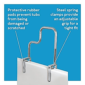 Carex Tri-Grip Bathtub Rail with Chrome Finish - Bathtub Grab Bar Safety Bar For Seniors and Handicap - For Assistance Getting In and Out of Tub, Easy to Install on Most Tubs