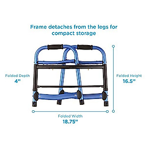 NOVA Medical Products Folding Walker with 5” Front Wheels, Glide Skis and Mobility Bag, Portable and Great for Travel, Blue