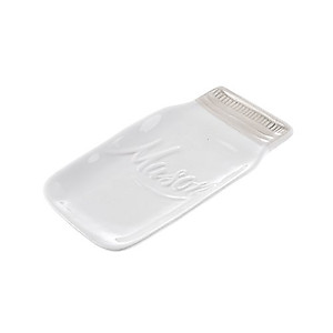 White Mason Jar Ceramic Spoon Rest for Stove Top - Stylish Cooking Spoon Holder for Kitchen Counter - Home Retro & Vintage Utensil Rest - Cute Ladle Holder & Kitchen Decor -Dishwasher & Microwave Safe
