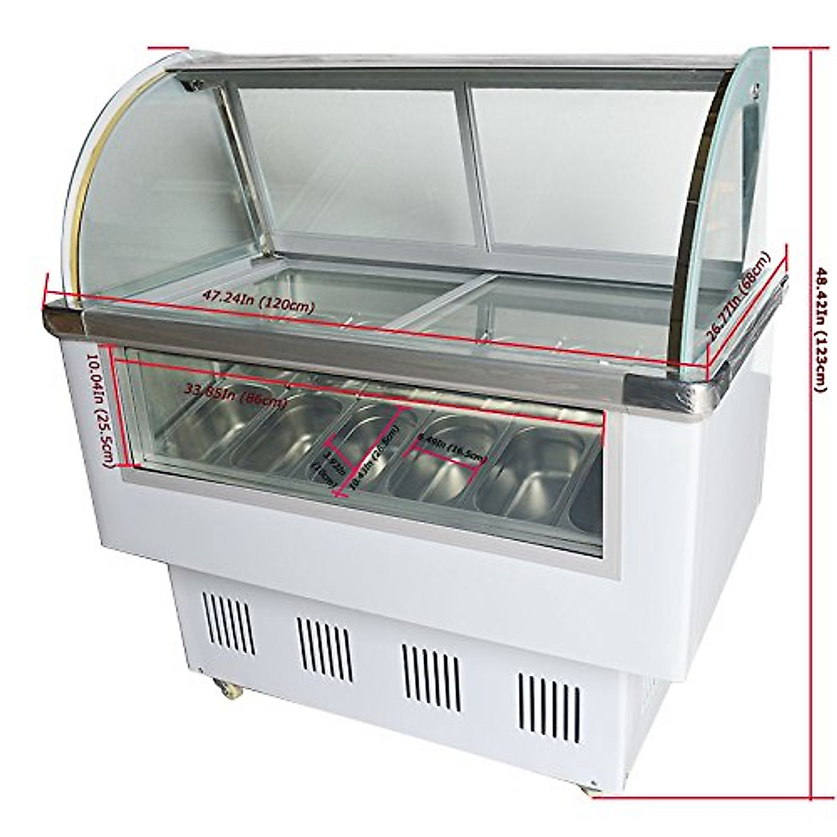 INTBUYING Commercial Hard Ice Cream Showcase 12 Pan Gelato Dipping Cabinet Freezer Display Case 110V