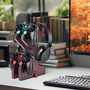 BEARUT Game Controller Holder Headset Stand 2-Tier Universal Controller Gaming PC Accessories Storage Rack Headphone Stand for Xbox Series PS5 PS4 by Wood