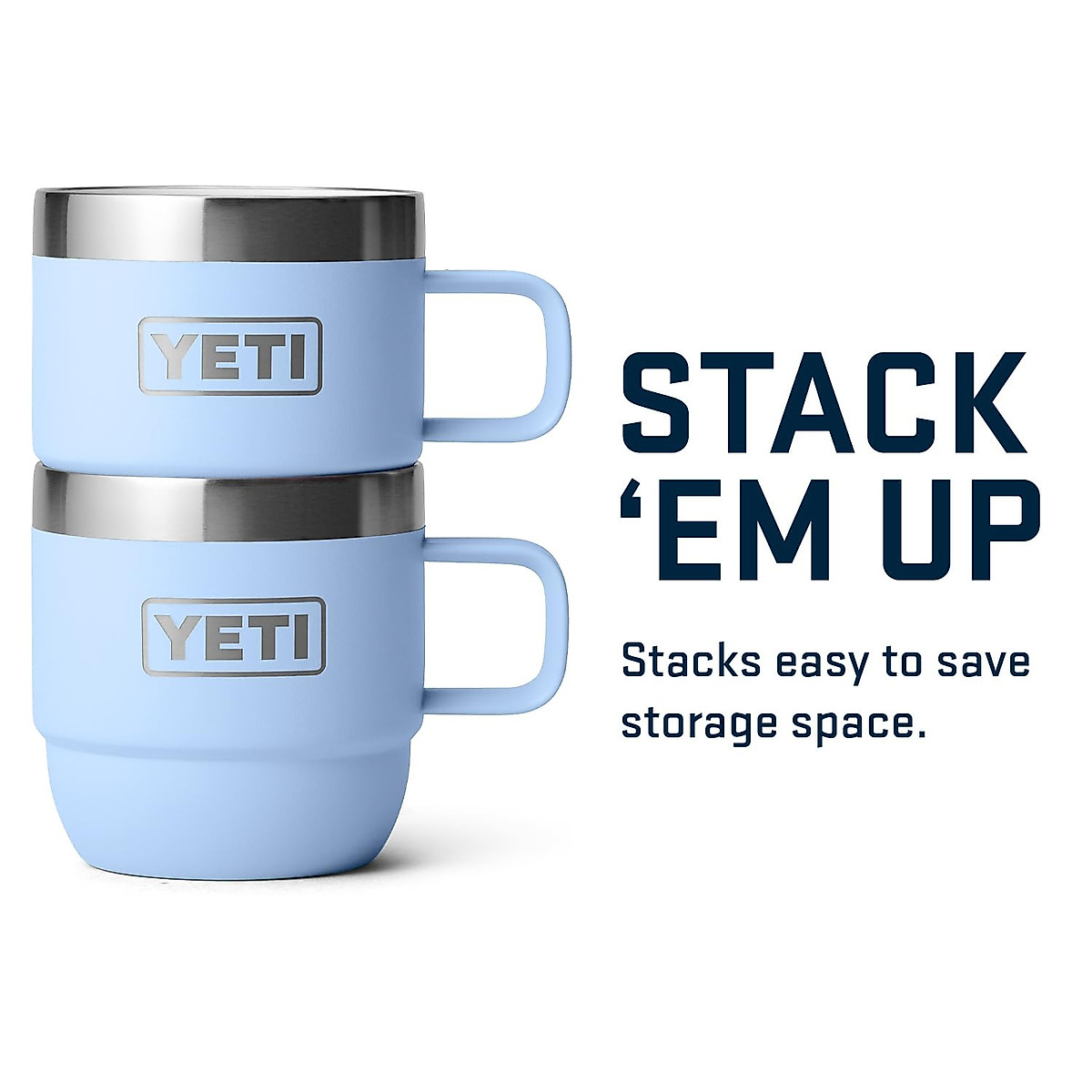 YETI Rambler 6 oz Stackable Mug, Stainless Steel, Vacuum Insulated Espresso/Coffee Mug, 2 Pack, Big Sky Blue