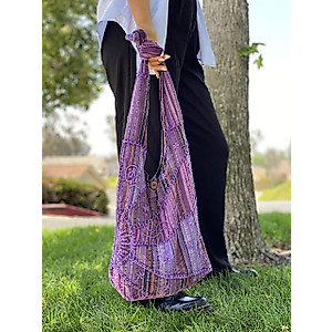 Hand Embroidered Peace and Sunrise Boho Crossbody Hippie Handbag - Unique, Ethical, and Vibrant for the Free-Spirited Soul (Purple)