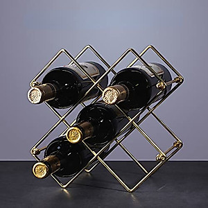 XXSLY Countertop Wine Rack Metal Geometric Wine Organizer Stand Wine Storage Holder Display Shelf Decoration for Home Bar Countertop Tabletop Cabinet (Pyramid 4 Bottles)