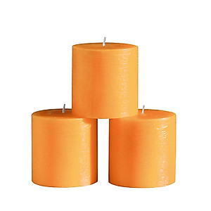 CANDWAX 3x3 Pillar Candle Set of 3 - Decorative Rustic Candles Unscented and No Drip Candles - Ideal as Wedding Candles or Large Candles for Home Interior - Orange Candles