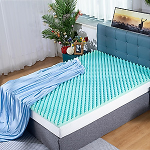 Askme Mattress Topper Queen 2 Inch Convoluted Gel Memory Foam with Bonus Machine Washable Cover Air Flow Design｜US and Euro Certified Blue 2 Inch Convoluted