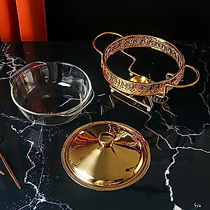 Hotpot Buffet Warmer Round Glass Buffet Warmer Multifunctional Solid Fuel Boiler Suitable for Kitchen Catering Wedding Party Events (Gold)