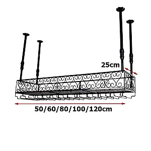 PIBM Stylish Simplicity Wine Rack Wine Rack Adjustable Height, Ceiling Mounted Hanging Wine Bottle Holder Metal Iron Wine Glass Holder High Cup Holder Wine Rack Wall Hanging, Black , 80*25CM
