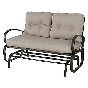 PATIO TREE Outdoor Patio Glider Bench Loveseat - Cushioned 2 Person Rocking Seating Swing Chair for Patio, Beige