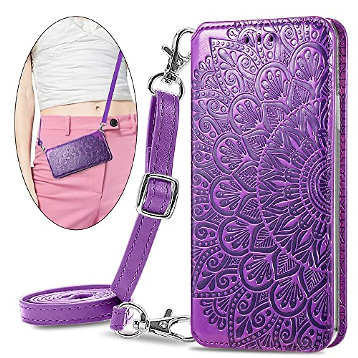 MTQLX Case for Oppo Reno2 z Wallet Case,Fashion Women Luxury Premium PU Leather Flip Protective Case Cover with [Long Lanyard],for Oppo Reno2 z- Purple
