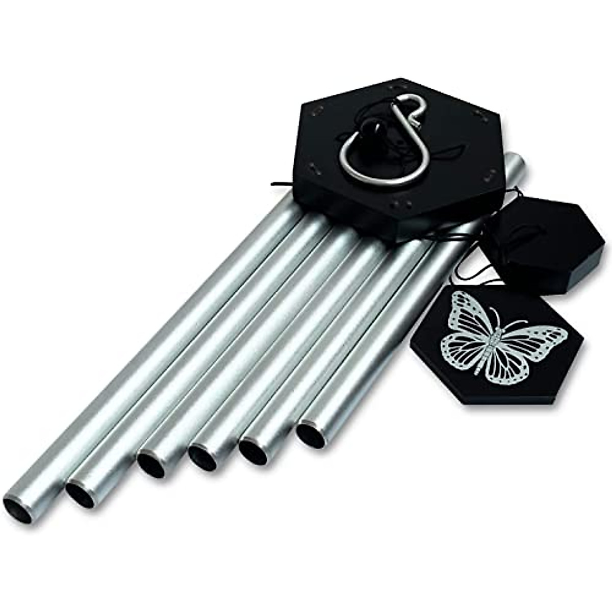 Fonmy Wind Chimes Outdoor w/Butterfly Sign Memorial Windchimes Great Wind Chime Gifts Soothing Melodic Tones & Bamboo/Aluminum Chime for Garden Home or Yard-31 Length Silver Chimes Hanging Decor.