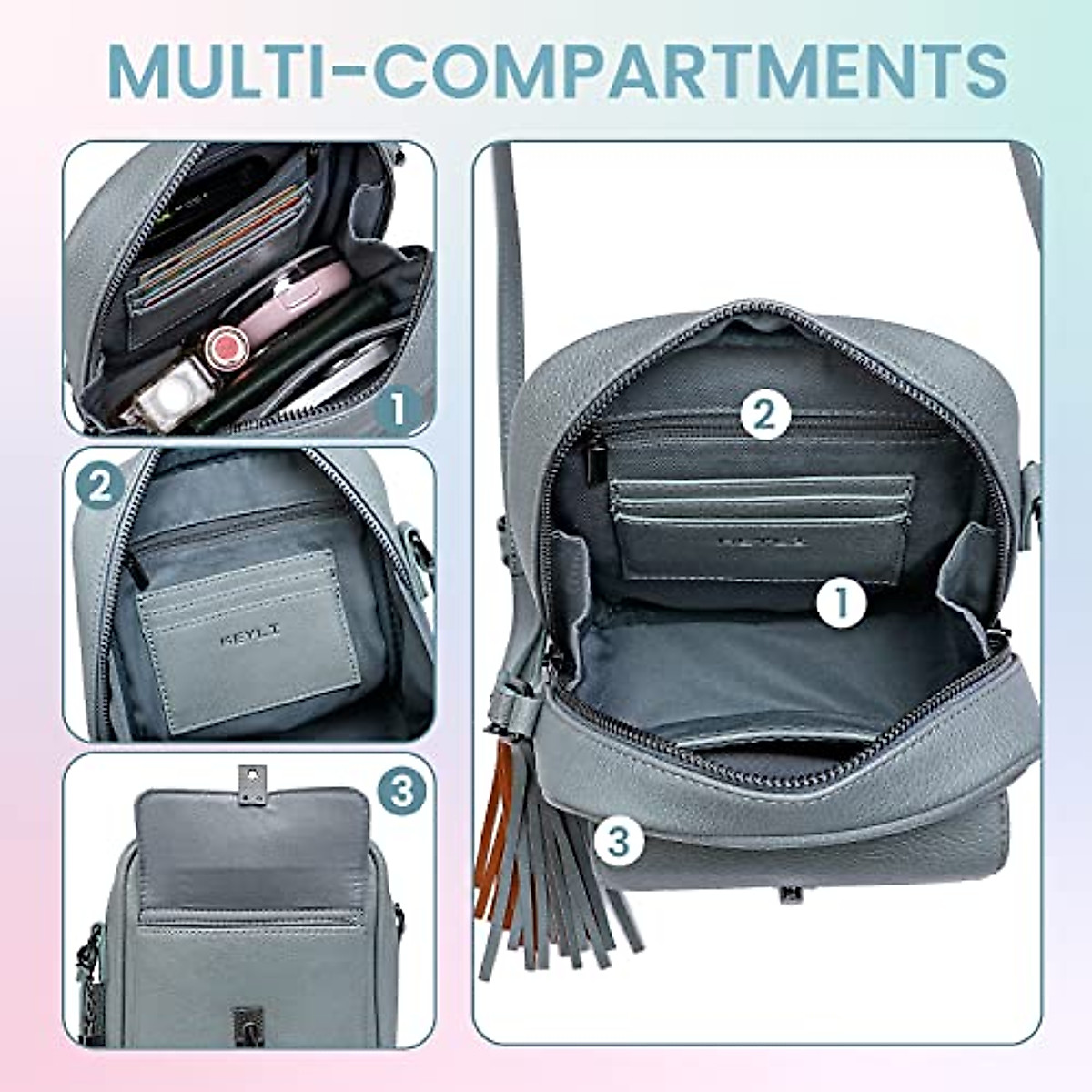 Keyli Crossbody Cell Phone Bags for Women Fashion Casual Leather Small Crossbody Purse Double Zipper waterproof Anti-theft Shoulder Bag Handbag Satchel Wallet with Card Slots Tassel Blue