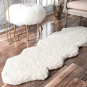 nuLOOM Hand Tufted Double Pelt Faux Sheepskin Runner Rug, 2' x 6', Natural, Rectangular, 1.35" Thick