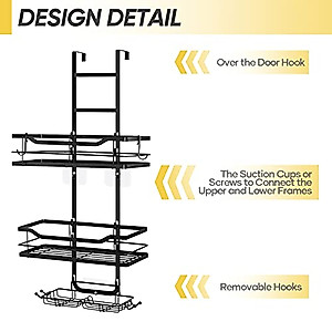Over the Door Shower Caddy, Hanging Shower Organizer for Bathroom, Shower Storage Rack Shelf with Hooks & Screw Adhesives & Soap Holder, 3 Tier Bathroom Shower Basket, Rustproof No Drilling - Black