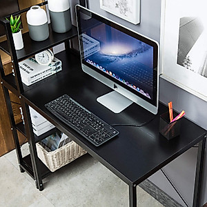 TimmyHouse Table Computer Desk with 4 Tier Bookshelves Multipurpose Study Home Office