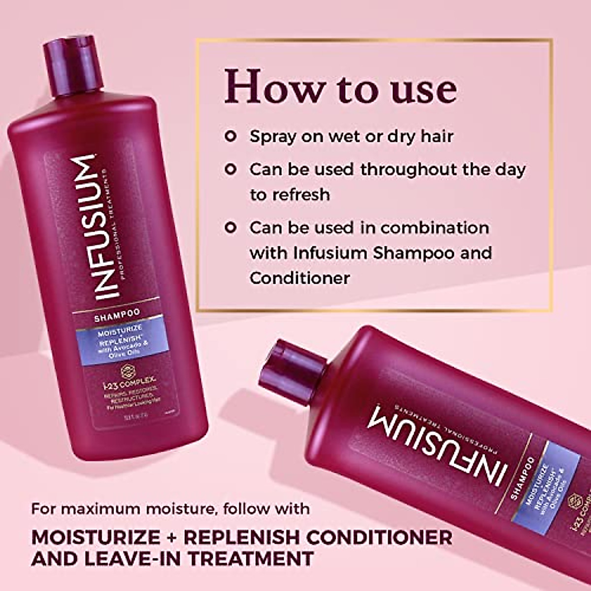 Infusium Moisturize and Replenish Shampoo - Infused with Avocado and Olive Oil - Hair Care for Dry Hair - Moisturizing Shampoo for Women - 33.8 oz