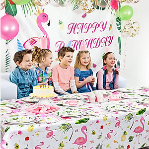 WERNNSAI Flamingo Tablecloth - 2 PCS 108''x 54'' Tropical Luau Party Disposable Plastic Table Cover Pineapple Party Supplies for Kid Girl Picnic Birthday Party Decorations