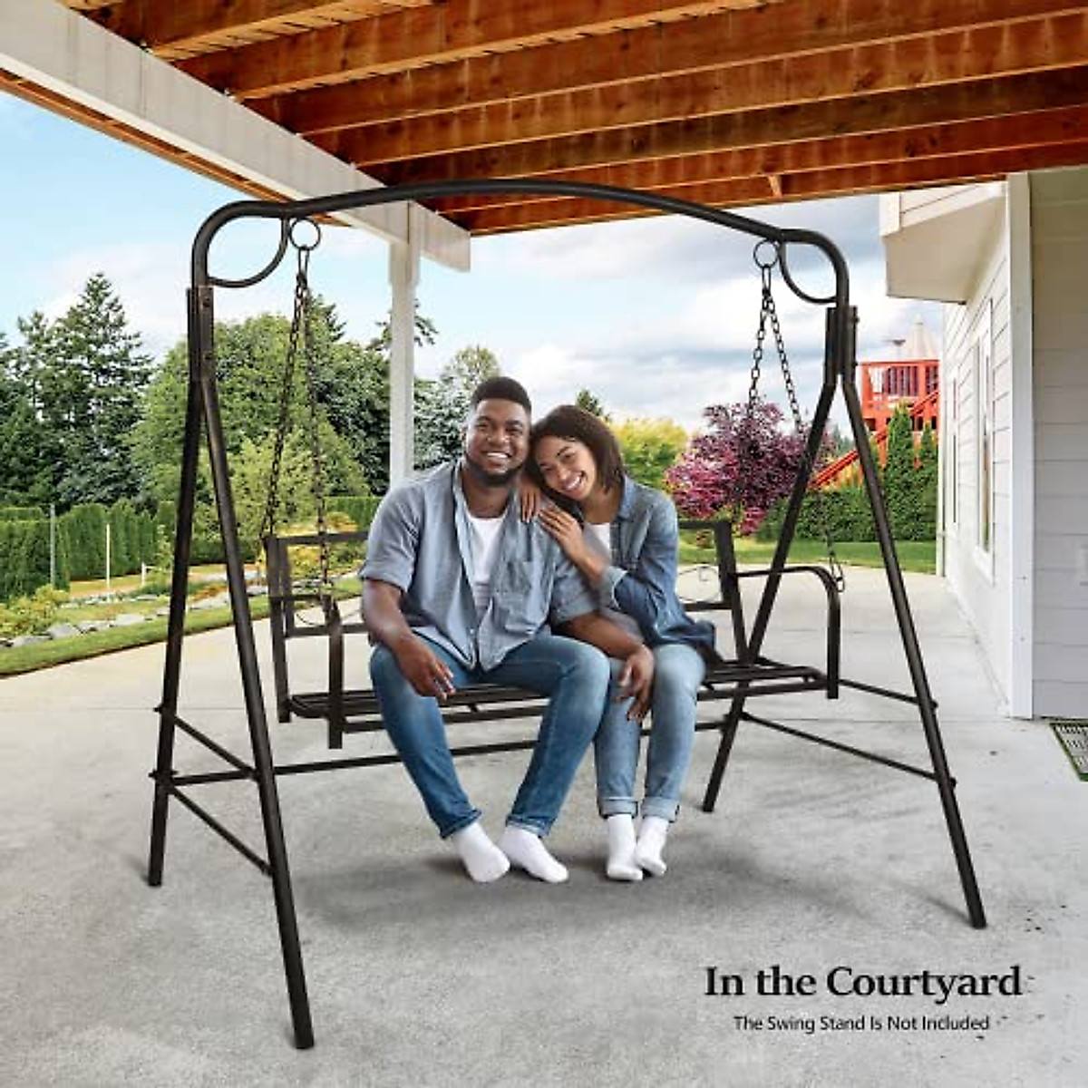 VINGLI Upgraded Metal Patio Porch Swing, 660 LBS Weight Capacity Steel Porch Swing Chair for Outdoors, Heavy Duty Swing Chair, Bench Swing for Gardens & Yards (Antique Bronze)