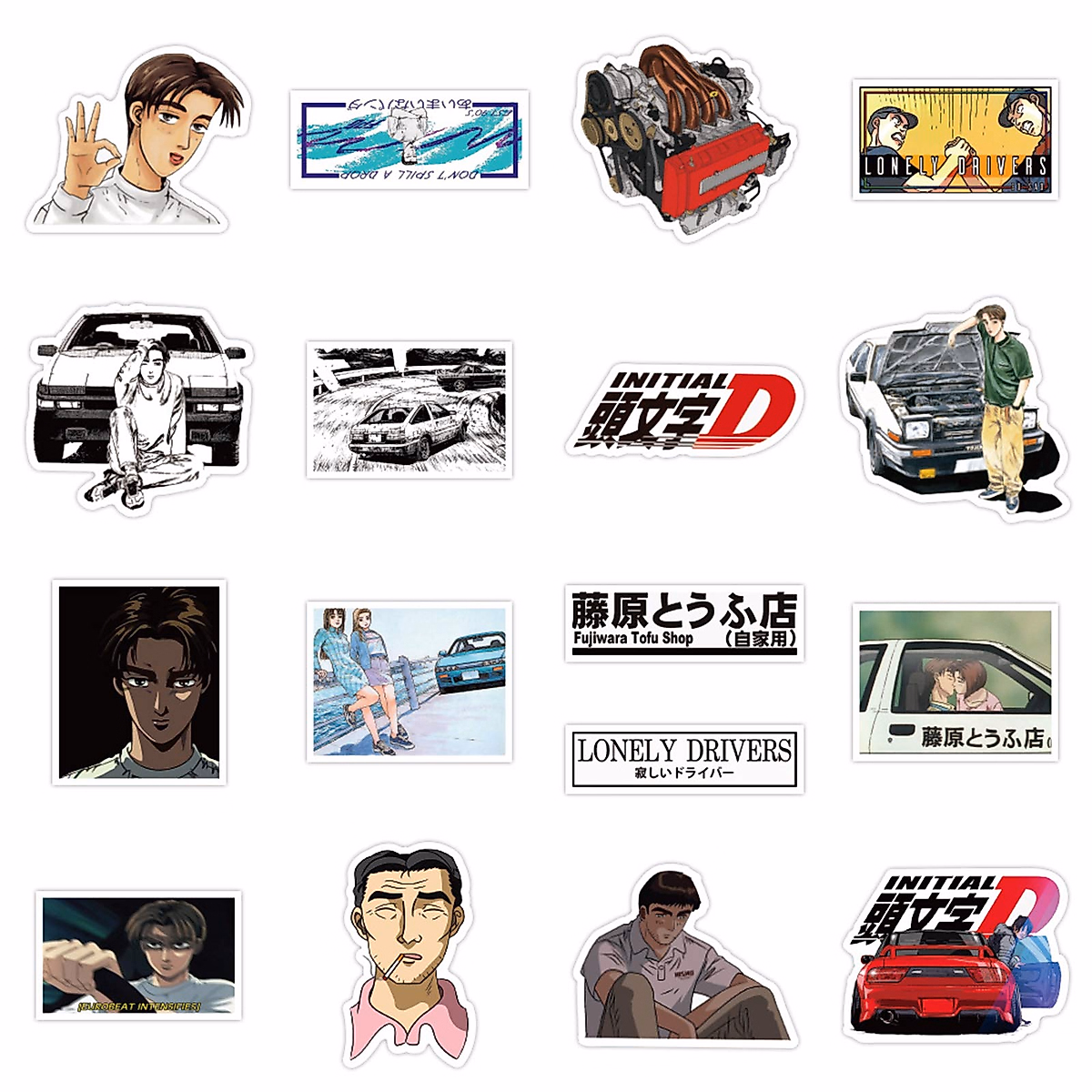 Initial D Anime Stickers Laptop Stickers Waterproof Skateboard Snowboard Car Bicycle Luggage Decal 50pcs Pack (Initial D)