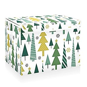 CaTaKu Christmas Tree Geen Storage Bins with Lids and Handles, Fabric Large Storage Container Cube Basket with Lid Decorative Storage Boxes for Organizing Clothes