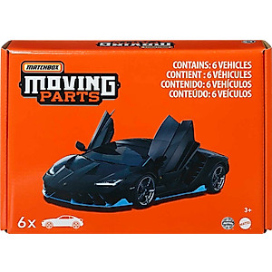 Matchbox Cars 6-Pack, Set of 6 Toy Vehicles in 1:64 Scale, Trunks, Hoods or Doors Open & Close: Porsche, Lamborghini, BMW, Datsun & Pagani