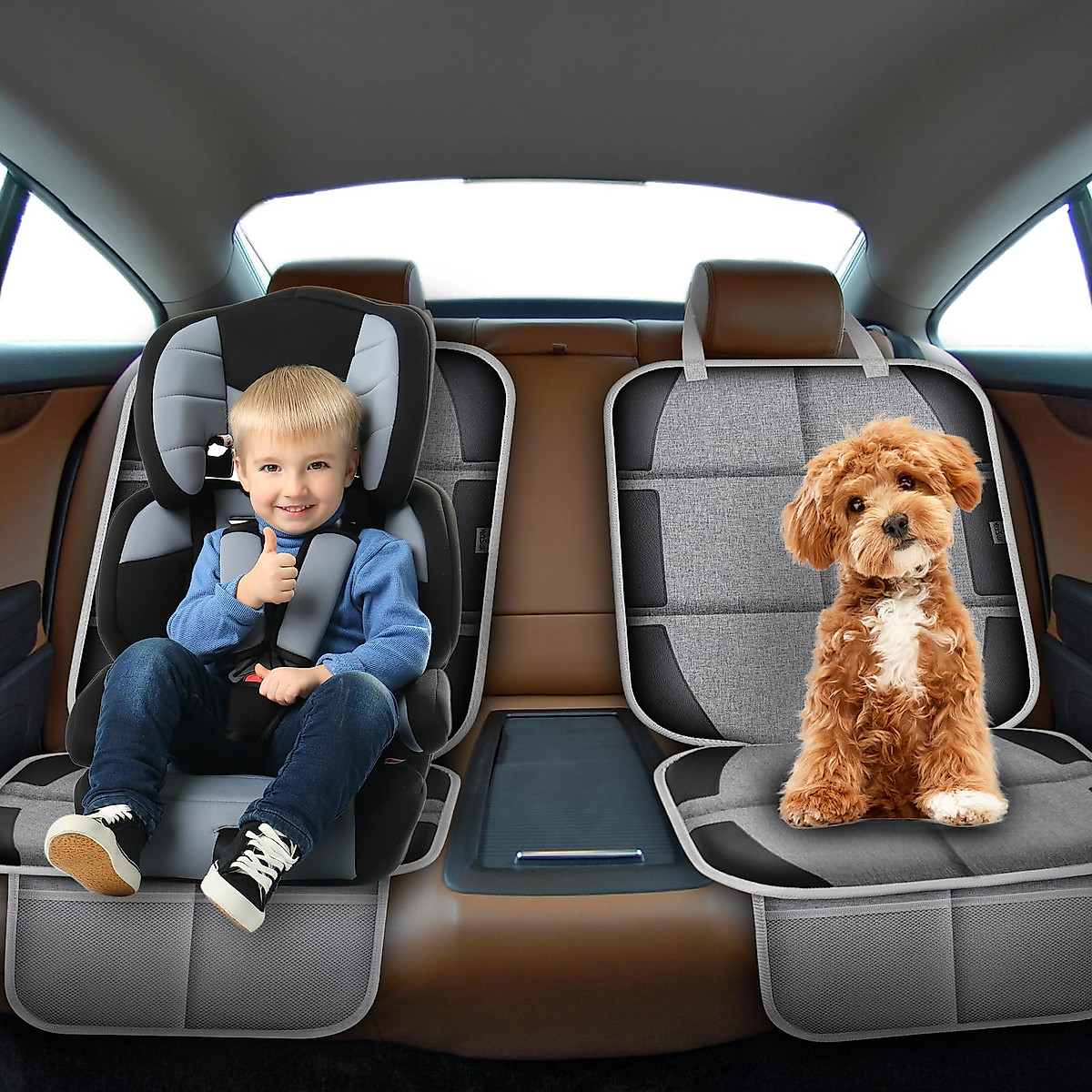 Meolsaek Car Seat Protector for Child Car Seat + Kick Mats with Organizer, Waterproof 600D Backseat Protector Seat Cover 2 Pack