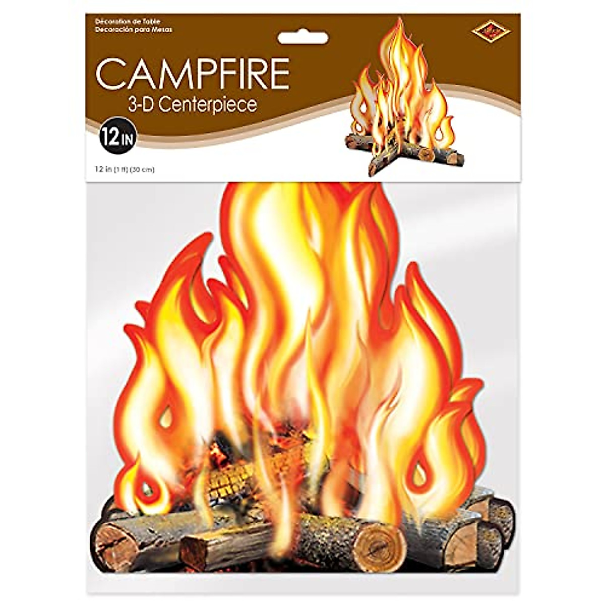 Beistle Three Dimensional Cardstock Paper Campfire Centerpiece Summer Camping Theme Western Party Decorations, 12", Brown/Orange/Yellow