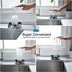 Glass Rinser for Kitchen Sink, M Mehoom Metal Cup Washer for Sink, Bottle Rinser Sink Attachment for Home, Glass Washer for Bar Sink, Kitchen Sink Accessories, Stainless Steel, Brush Nickel