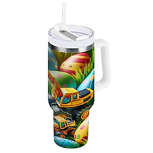 Maunzc 30 oz Tumbler with Handle and Straw, Insulated Stainless Steel Travel Mug with Lid for Coffee, Iced Tea, Water, Gift for Men Women (Easter Eggs in Grass)