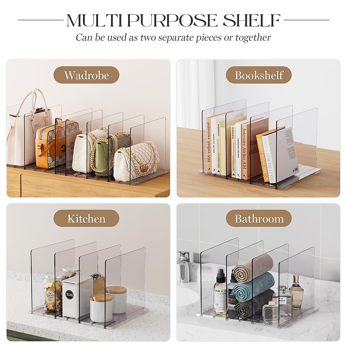Urban Deco 8PCS Adjustable Clear Shelf Dividers Acrylic Purse Organizer for Closet Acrylic Shelf Dividers Purse Dividers for Closet Suitable for Bedroom, Living Room，Kitchen and Office