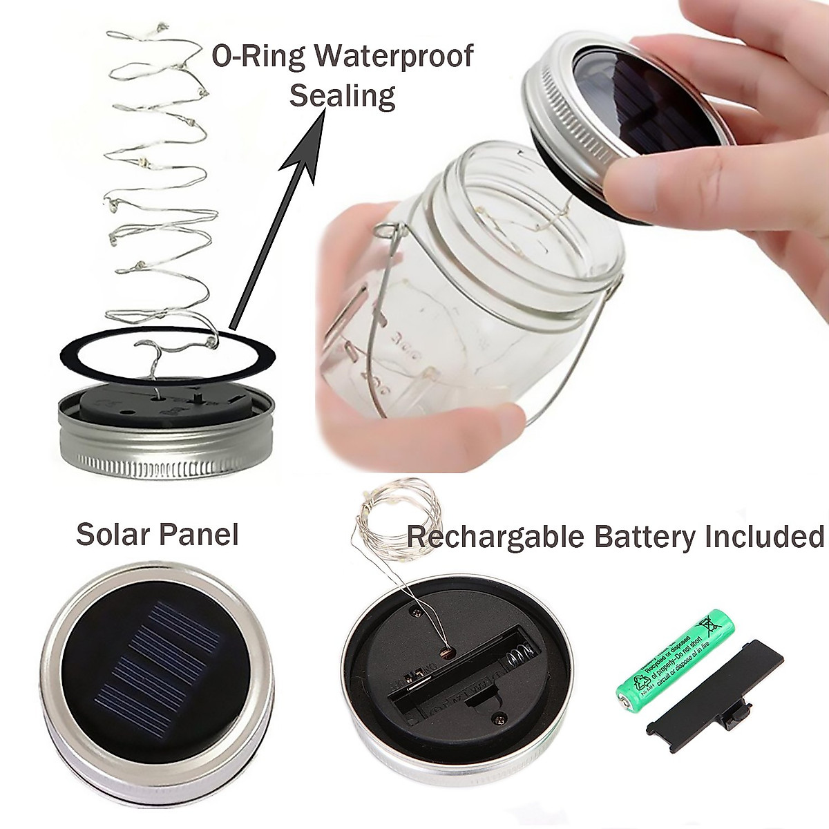 Solar Mason Jar Lantern Lights,2 Pack 30 Led String Fairy Firefly Jar Hanging Lights(Mason Jar/Hanger Included),Mason Jar Lights Kit for Patio Garden Lanterns Wedding Table Decor