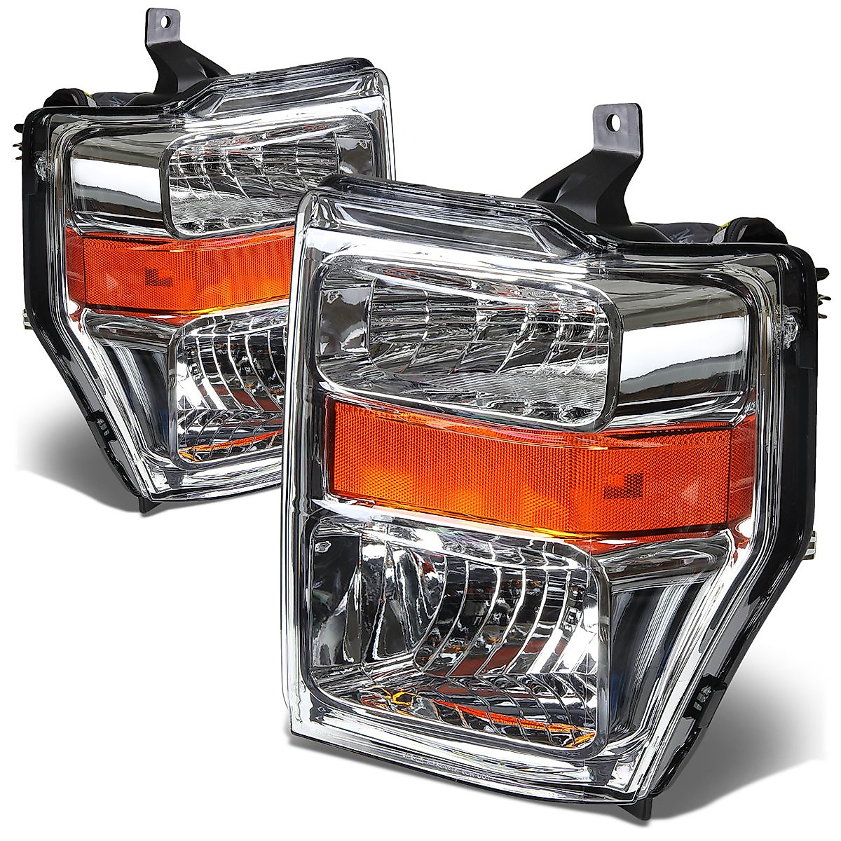 Auto Dynasty Factory Style Halogen Headlights Assembly Compatible with Ford F250 F350 F450 F550 Super Duty 2nd Gen 2008-2010, Driver and Passenger Side, Chrome Housing Amber Corner