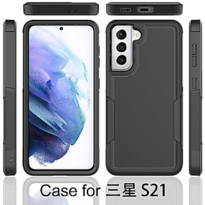 for Samsung Galaxy S21 Case: Dual Layer Protective Heavy Duty Cell Phone Cover Shockproof Rugged with Screen Protector - Military Protection Bumper Tough - Samsung Galaxy S21 5G 2021, 6.2 inch, Black