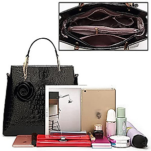 ZiMing Women Handbags Top Handle Tote Bags Satchel Handbag Glossy Patent Leather Shoulder Bag Premium Purses(Rose Pendant)-Coffee