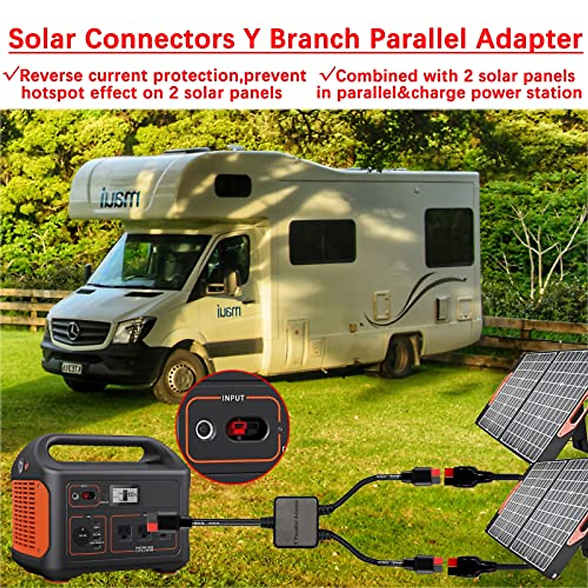 KarlKers Anderson Y Splitter High Power Pole Port Connector Combiner Cable with Reverse Current Protection Charge Portable Power Station Compatible with Goal Zero Jackery Anderson Powerpole Connector