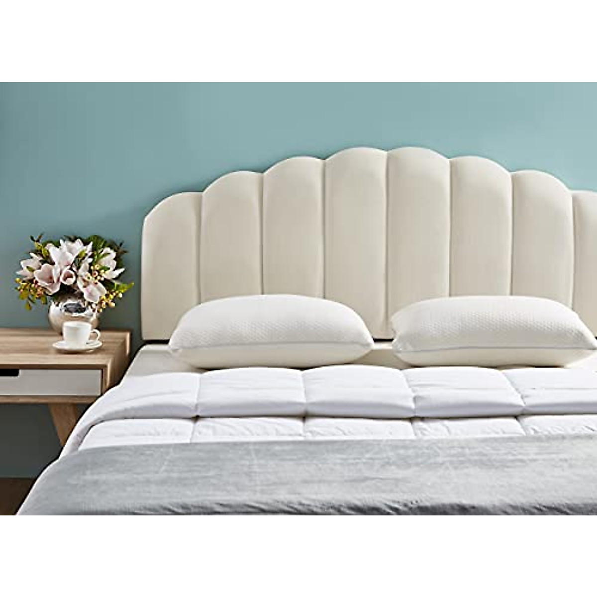 Ball & Cast Tufted Velvet Upholstered Headboard Channel, Queen Full Size Bed Adjusted Height 42-50 inch, Cream